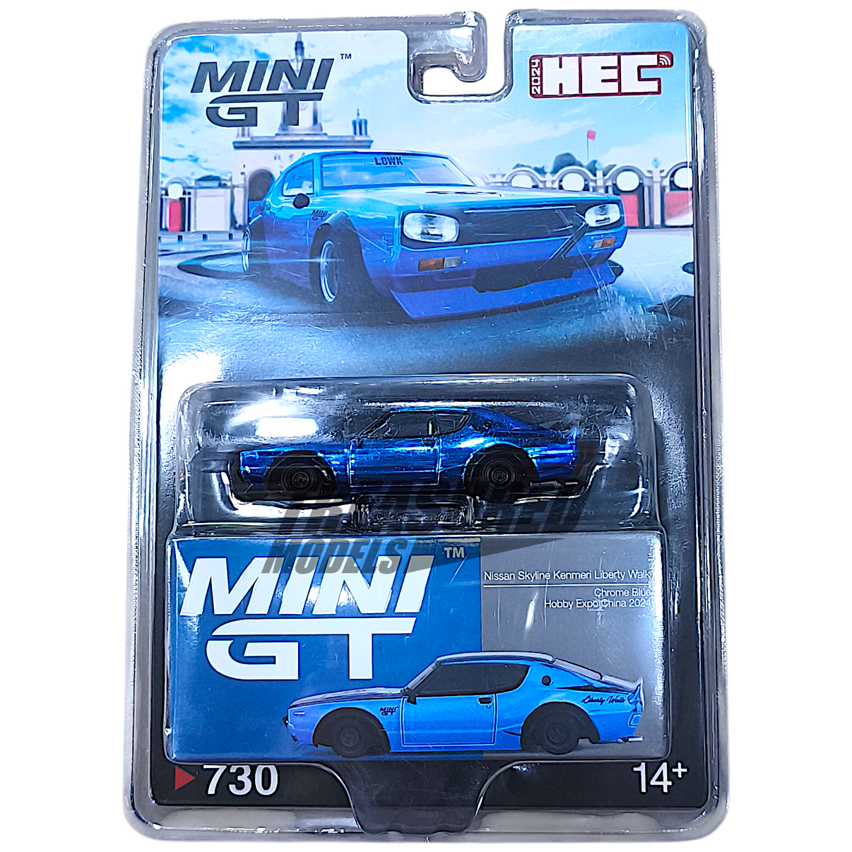 Mini GT Nissan Skyline Kenmeri Liberty Walk Chrome Blue Hobby Expo Chi ...