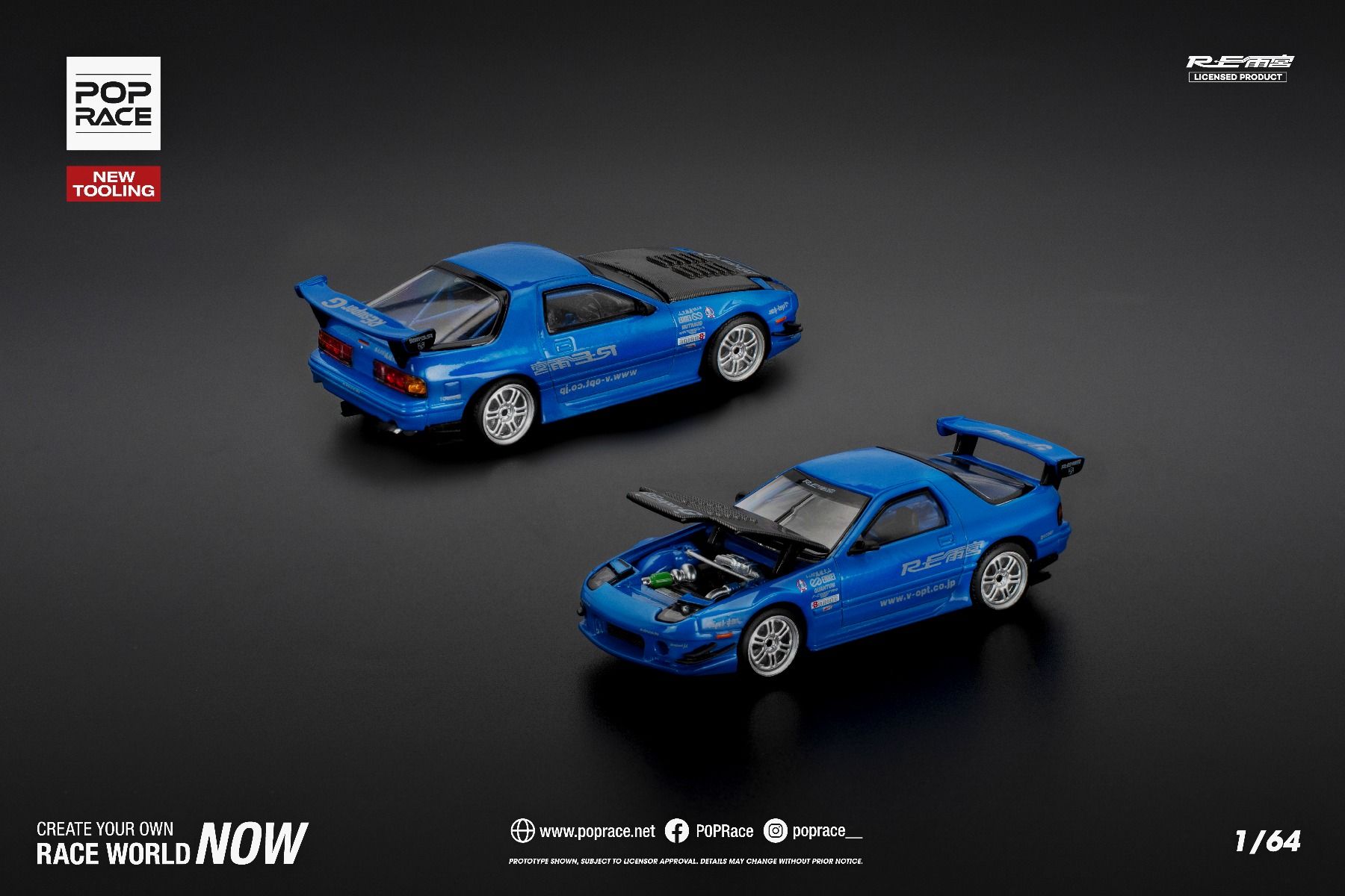 Pop Race Mazda RX7 FC3S RE-Amemiya Blue PR640290 1/64 Diecast ...